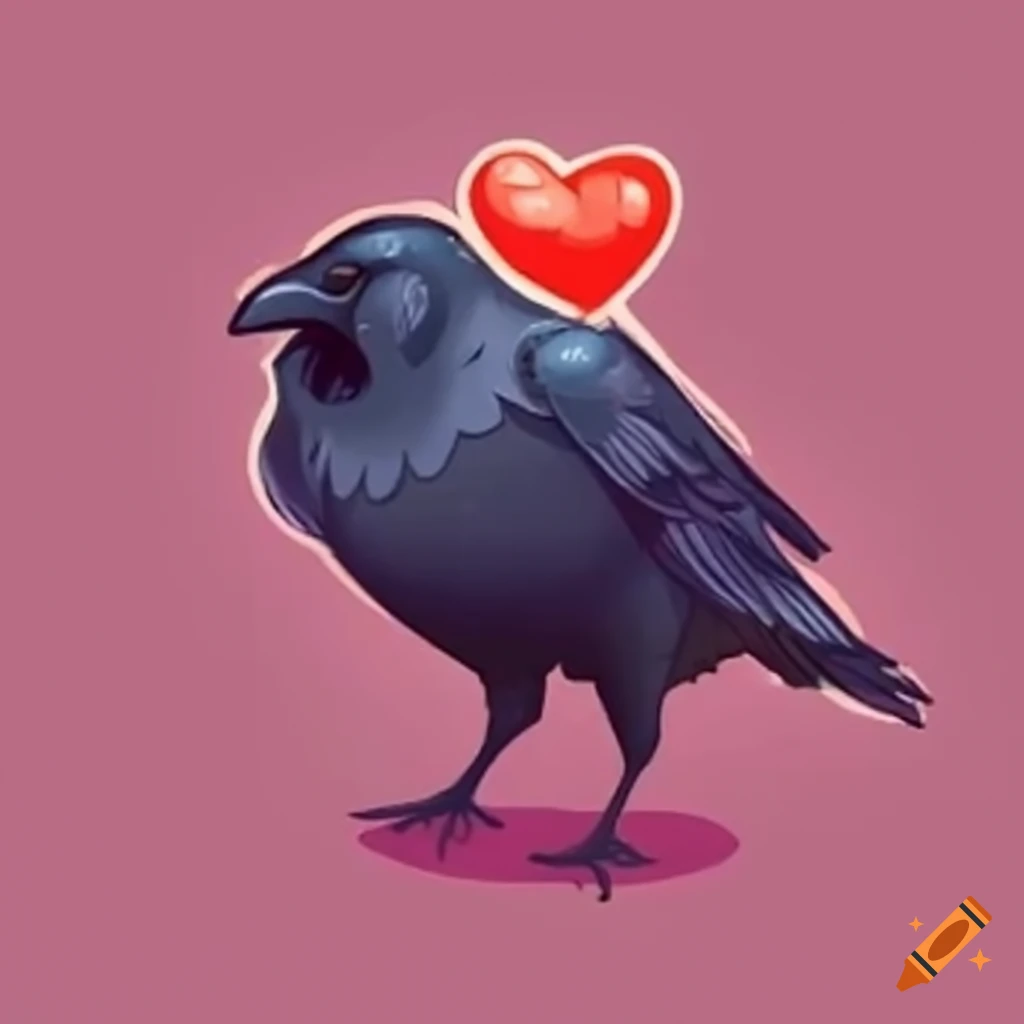 A crow expressing love with a heart emote