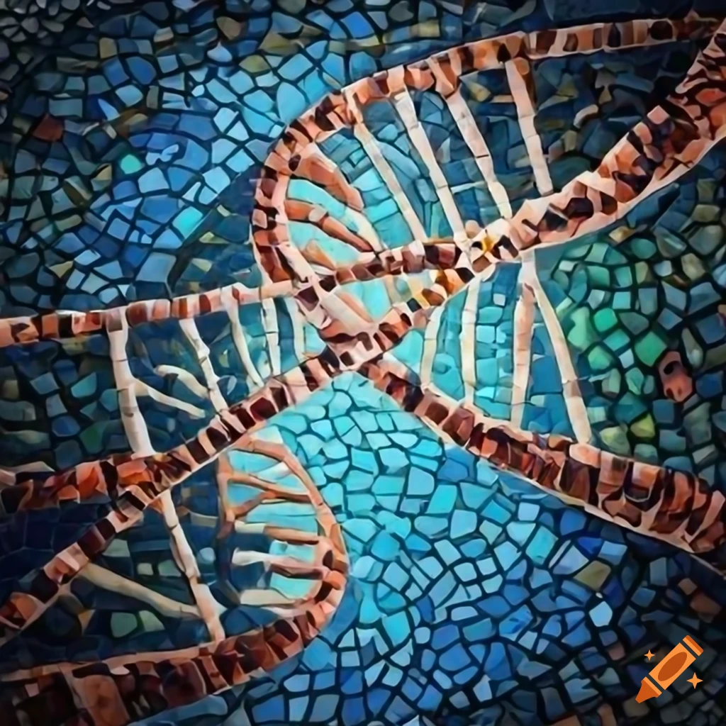Mosaic mural of a dna helix on Craiyon