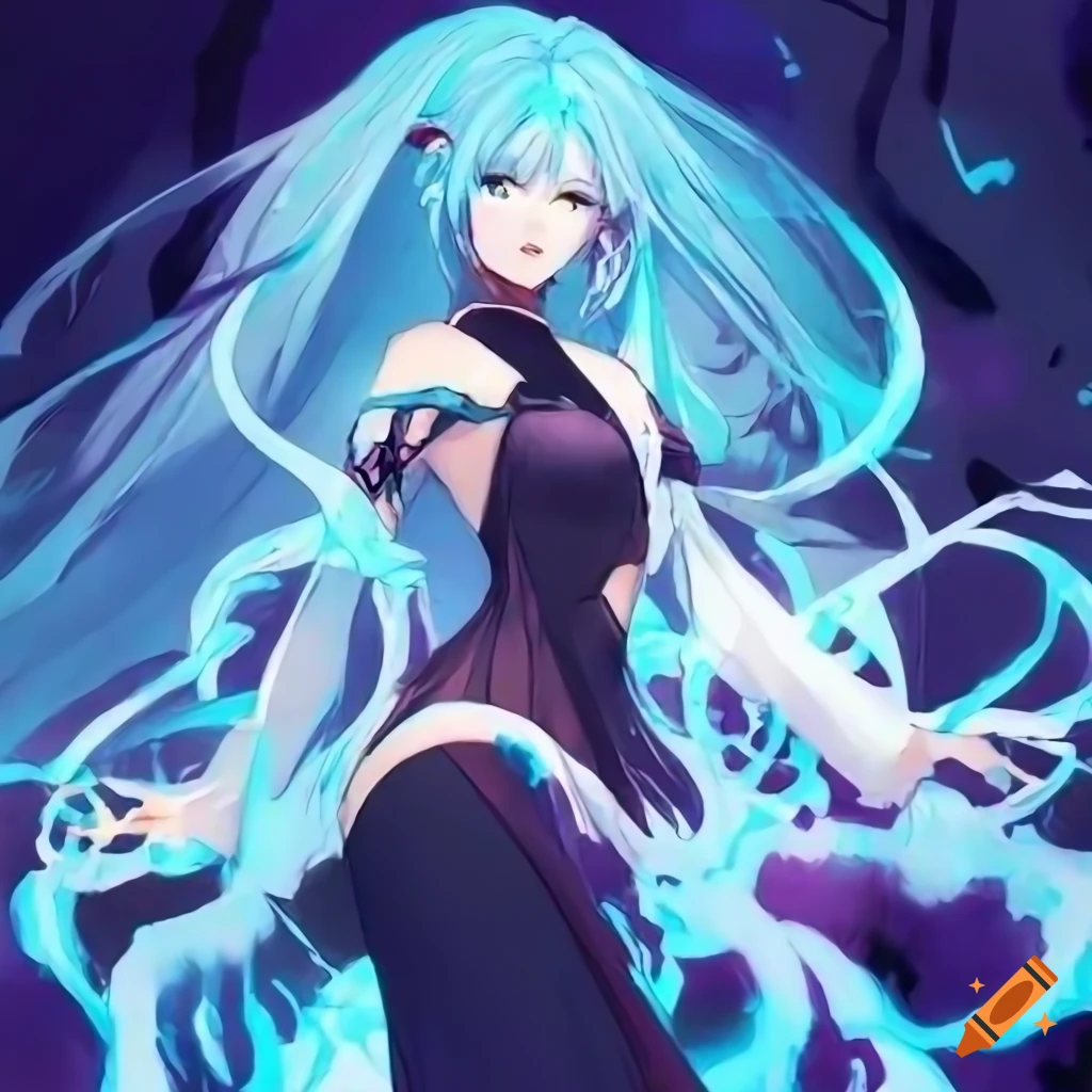 Anime-style concept art of a powerful female wizard on Craiyon