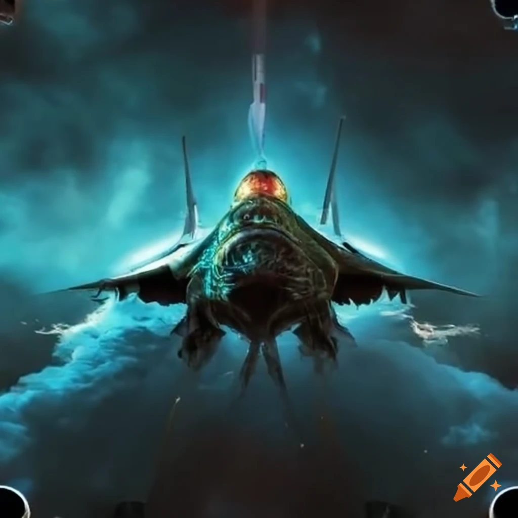 Fighter jet covered in alien biomass on Craiyon