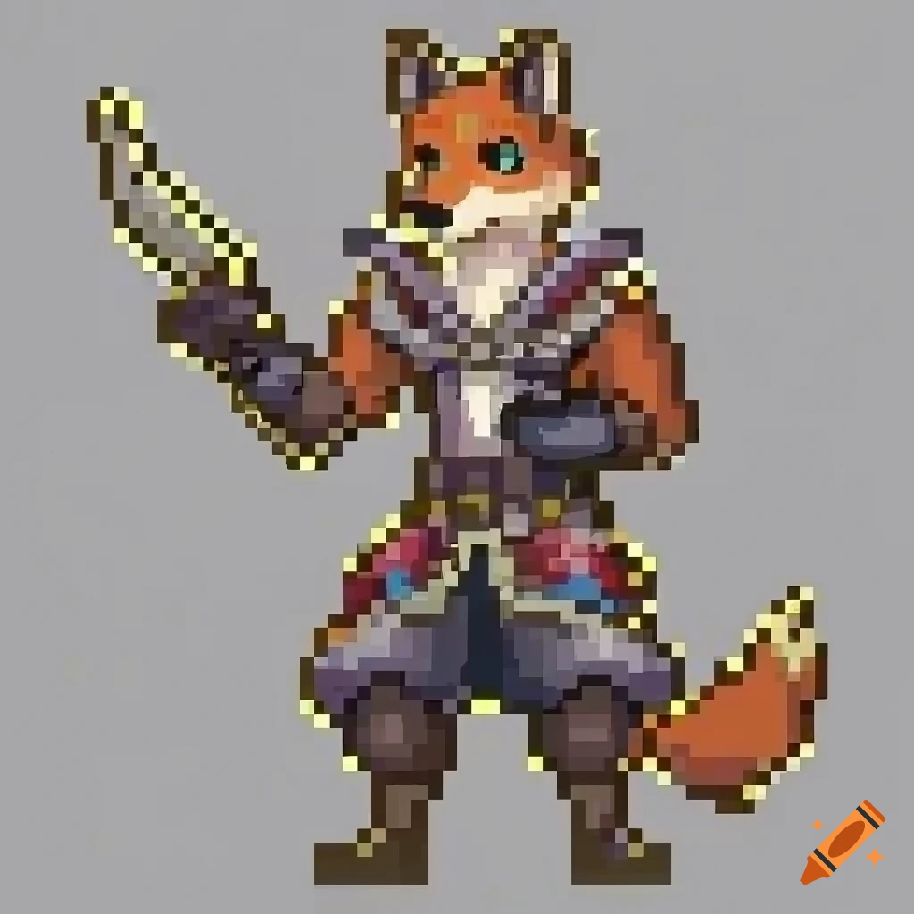 Pixel art of a cute male fox furry hero on Craiyon