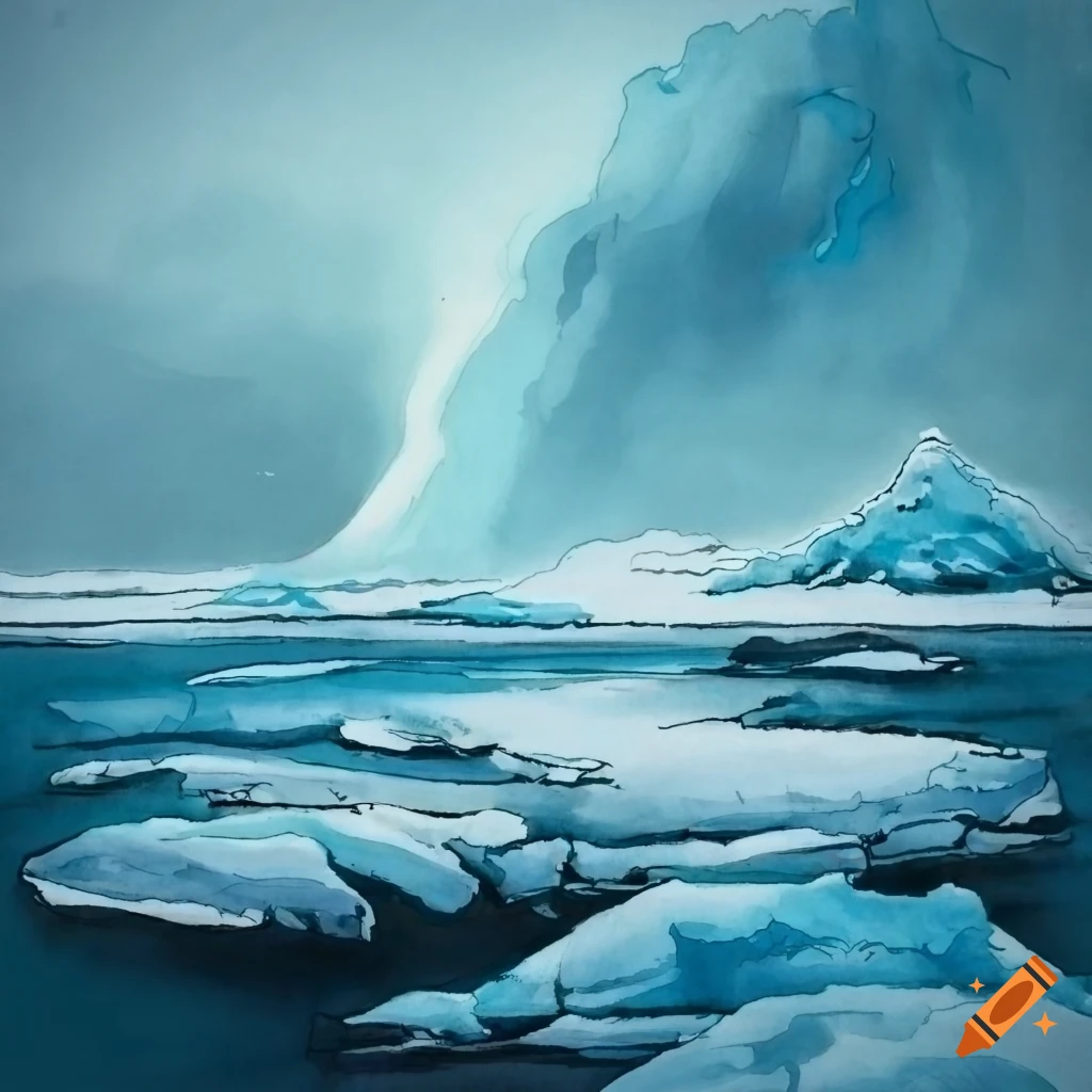 Detailed ink drawing of a desolate island in a storm