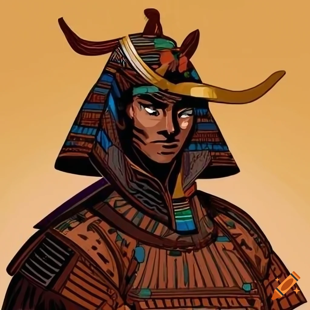 Spooky Egyptian samurai with golden eyes on Craiyon
