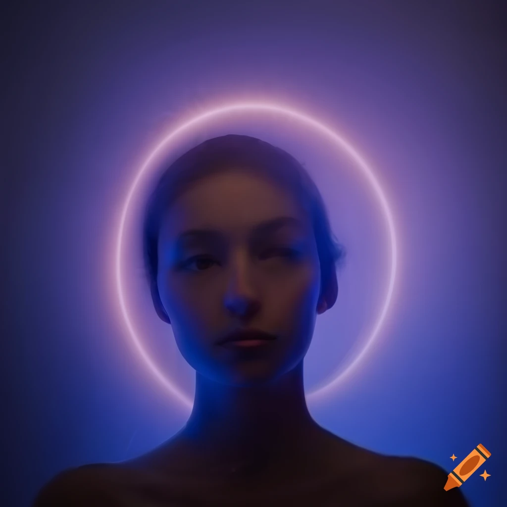 Close up portrait of a woman with a glowing halo on Craiyon