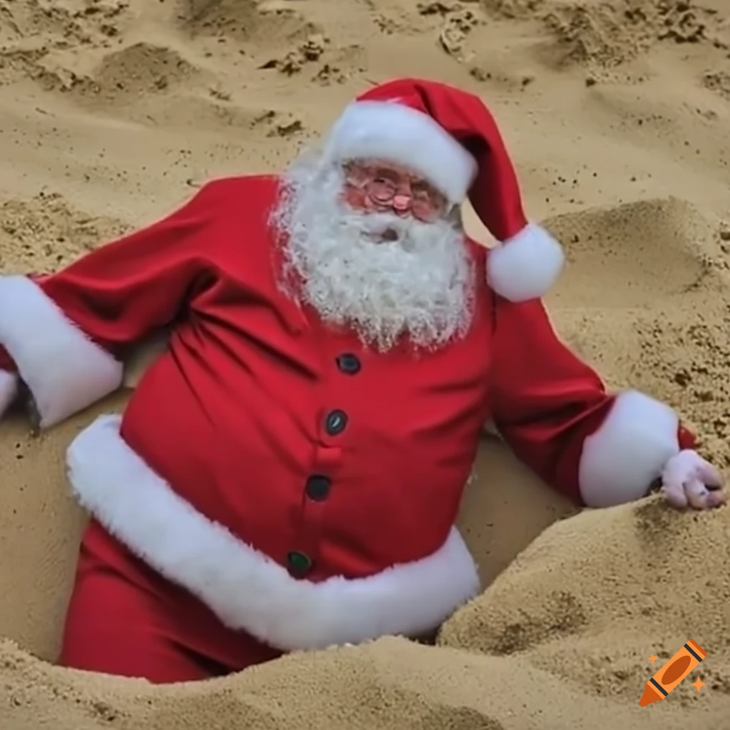 Humorous image of santa claus sinking in quicksand
