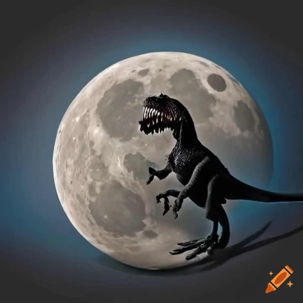 Digital artwork of a t rex on the moon on Craiyon