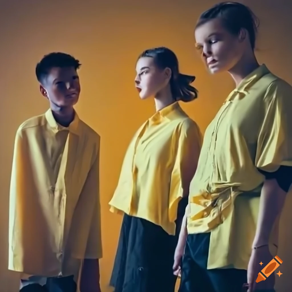 Stylish young men and women in oversized yellow shirts on Craiyon