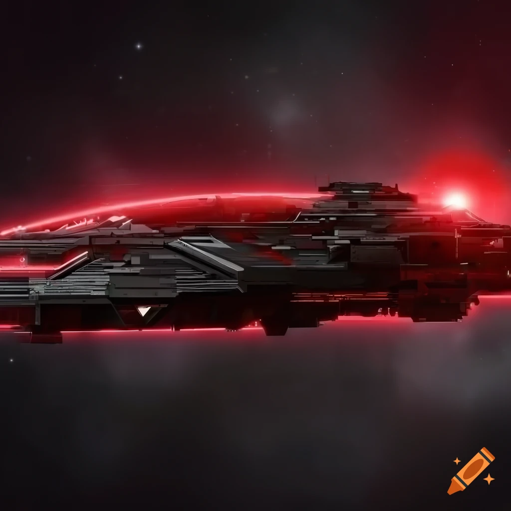 Realistic dark sci-fi spaceship in space on Craiyon