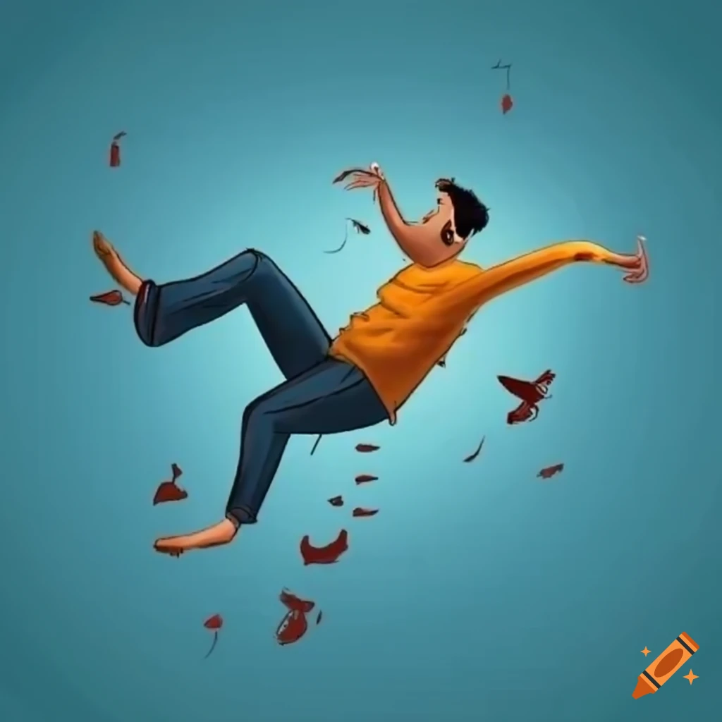 Cartoon of a man falling with the words 'Fall Y'all' on Craiyon