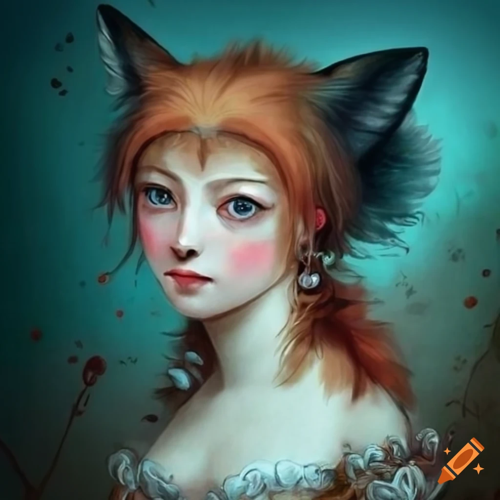 Artwork of hermeline, a foxgirl from the 18th century