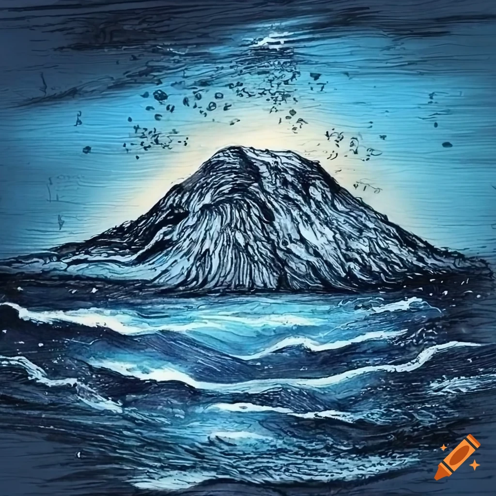 Ink sketch of a rocky shoreline on Craiyon