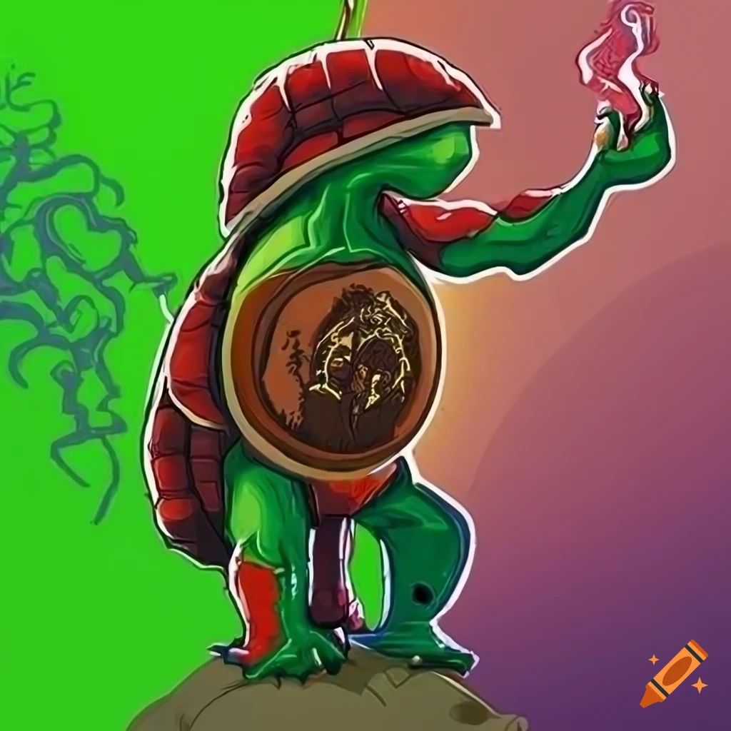 Digital art of a turtle smoking cigarette with a football logo on Craiyon
