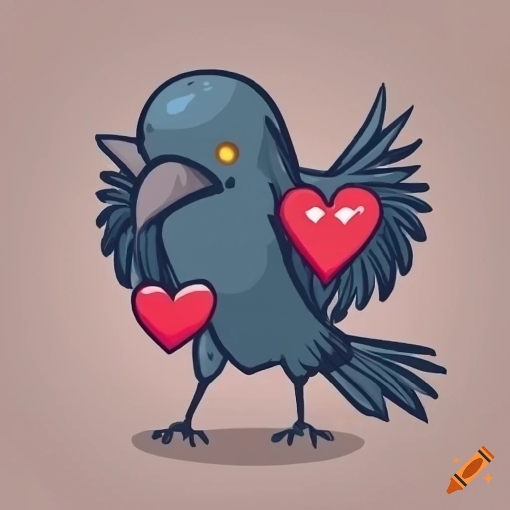 Crow holding a heart in emote style on Craiyon