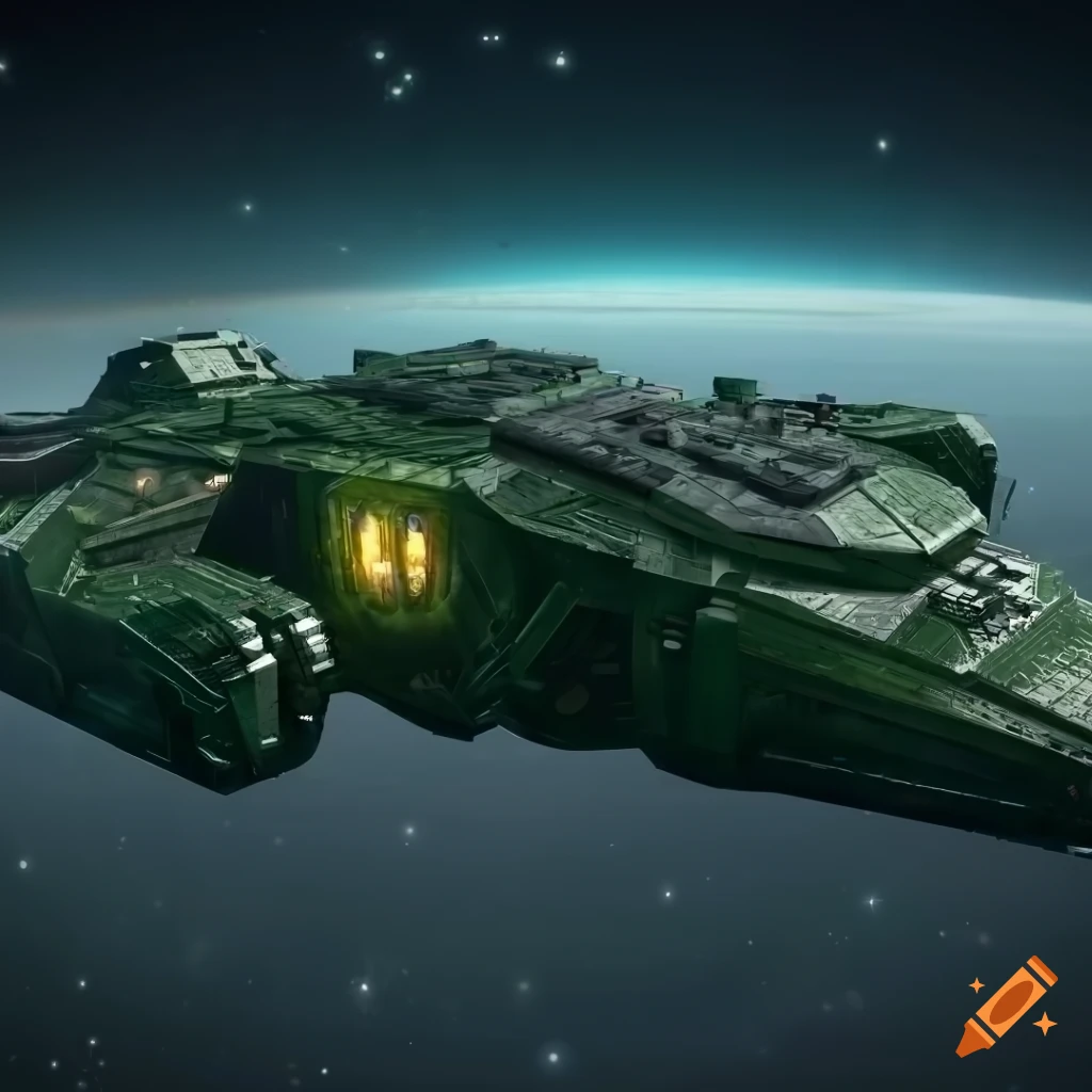 Realistic sci-fi spaceship floating in space on Craiyon