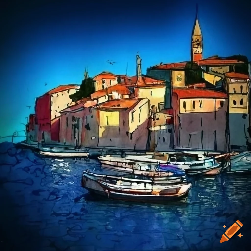 Ink drawing of rovinj, croatia on Craiyon