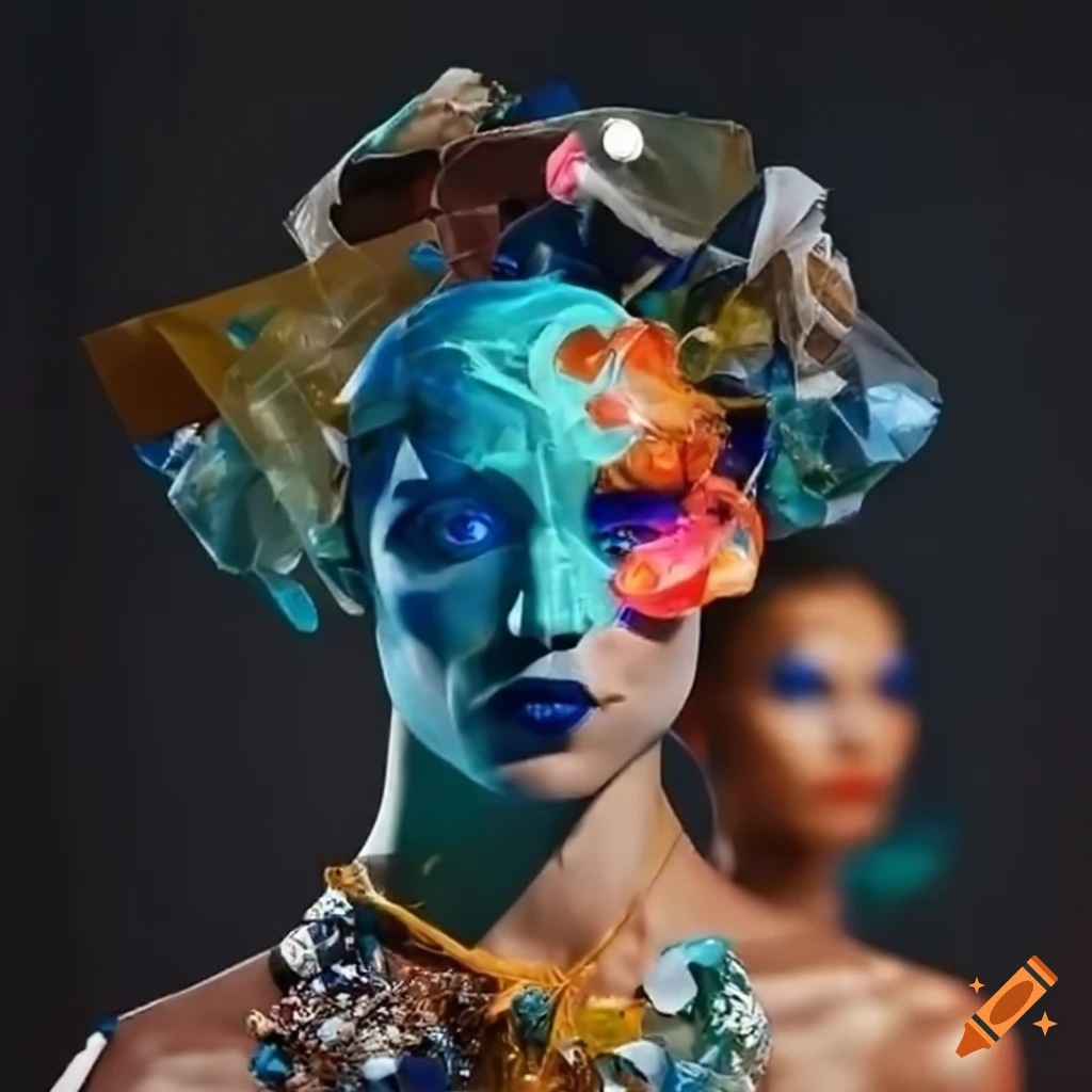 Metavers fashion runway showcasing plastic recycle designs for men on ...