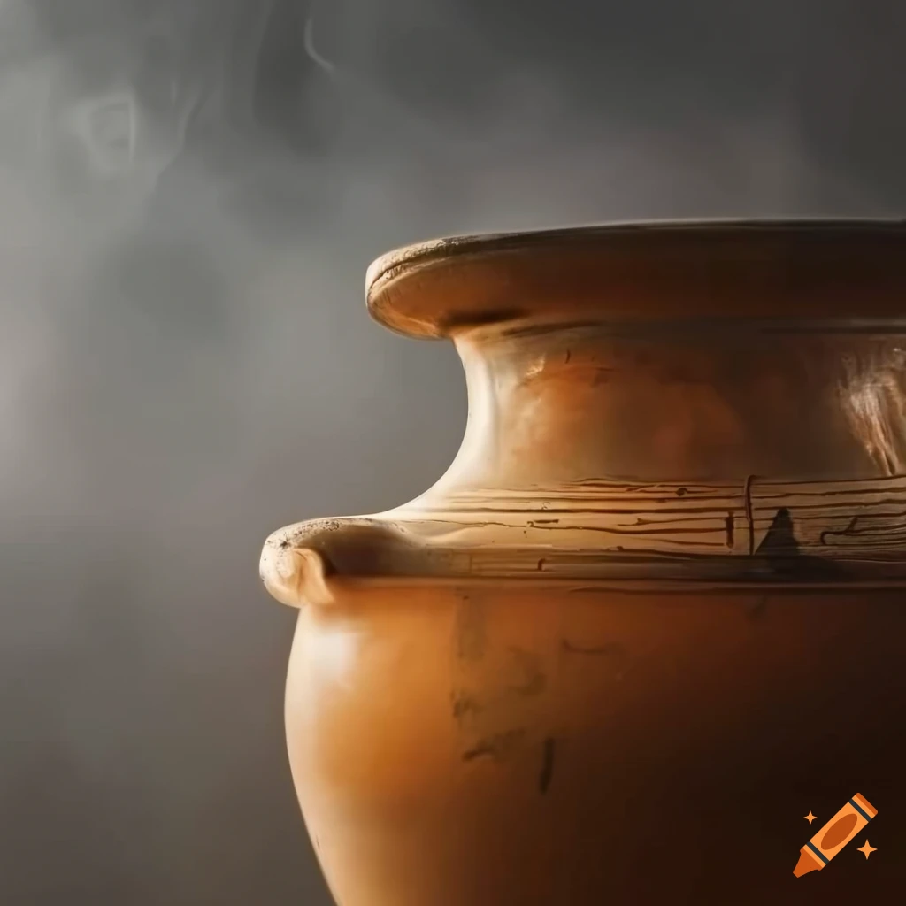 Greek pot with tree symbol and smoky background