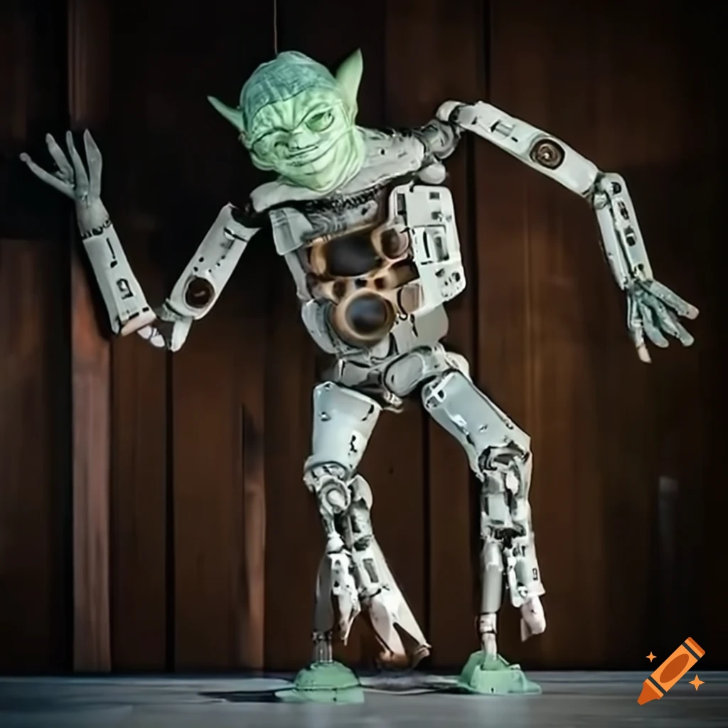 Artistic robot made of recycled materials dancing yoga on Craiyon