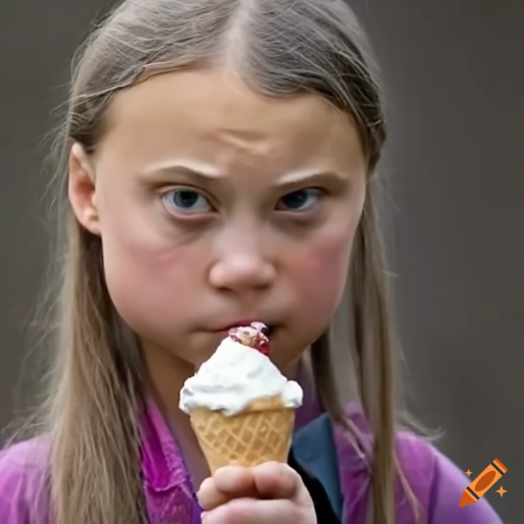 Greta thunberg enjoying ice cream on Craiyon