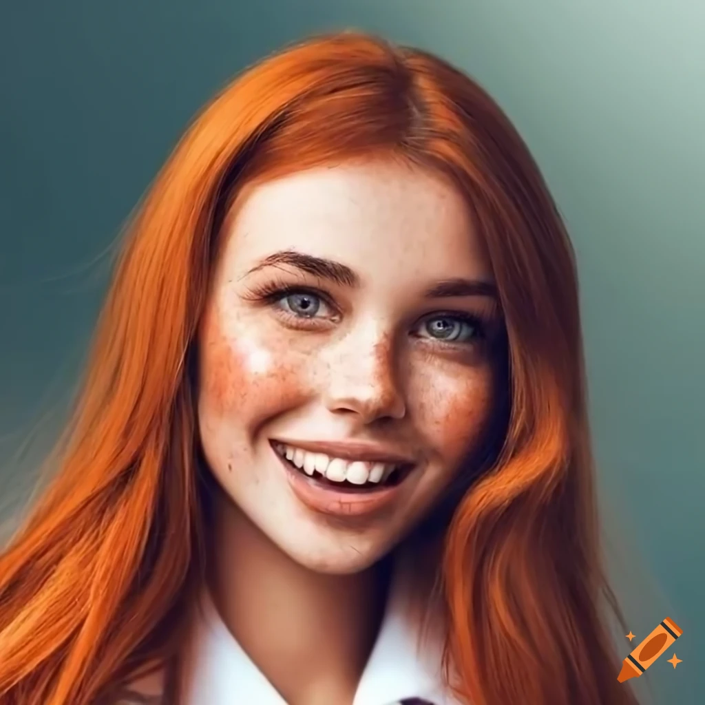 Portrait Of A Smiling Redhead Woman With Freckles