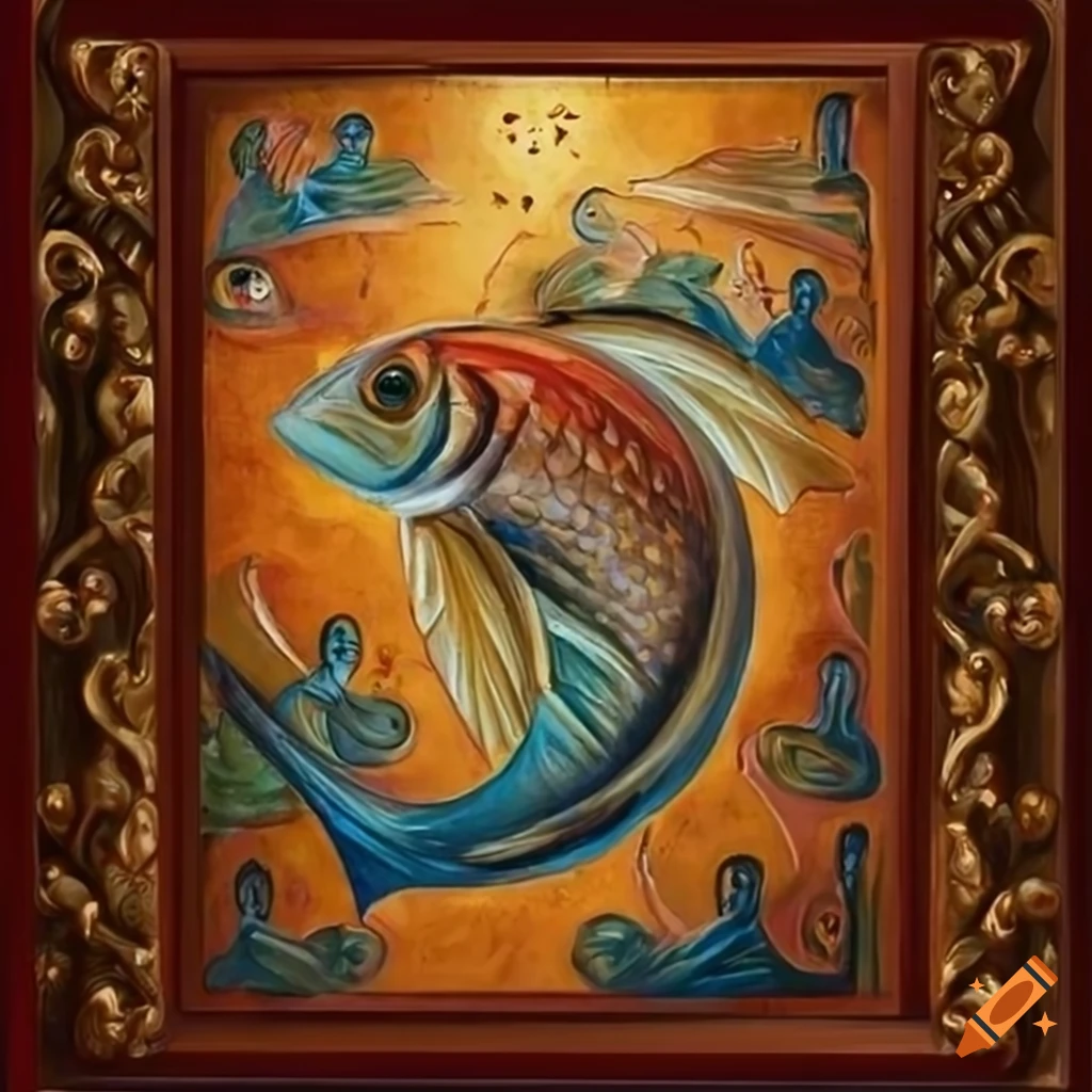 Trout painting in romanesque style on Craiyon