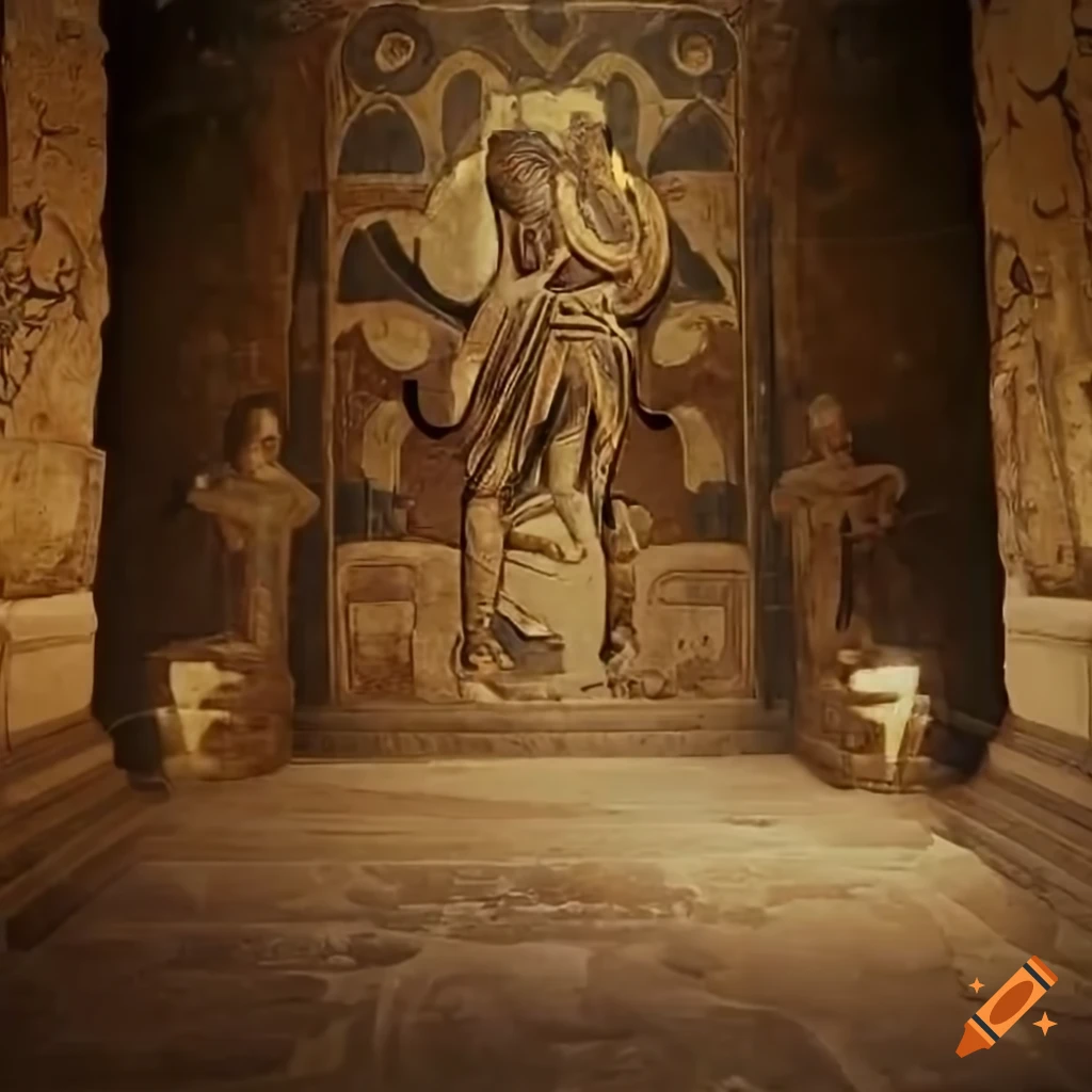 Fresco of a sky god with golden armor on Craiyon