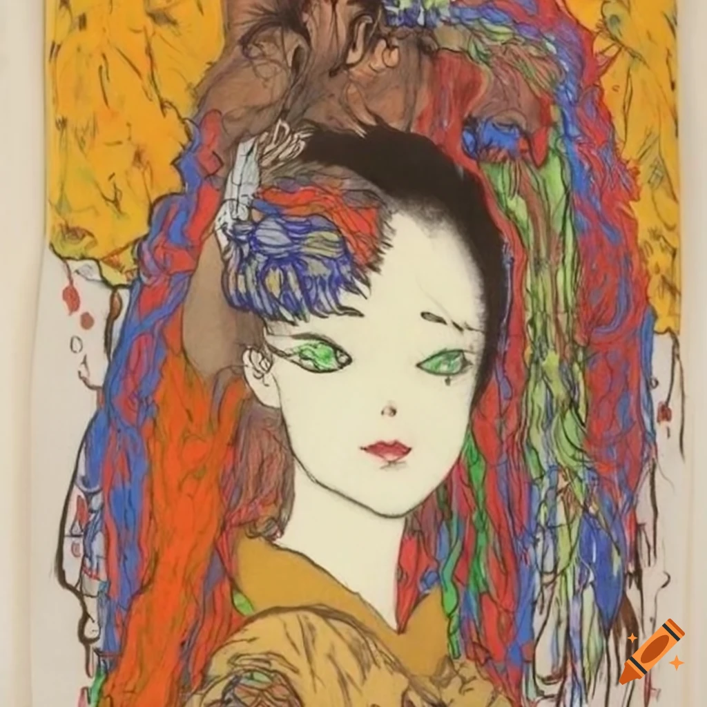 Abstract hand drawn art of yoshitaka amano anime e.sotoko fashion ...