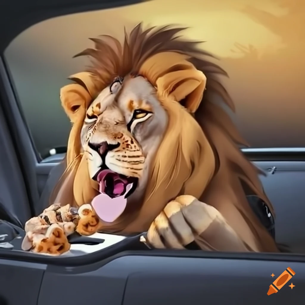 Lion eating a loaf of bread on Craiyon