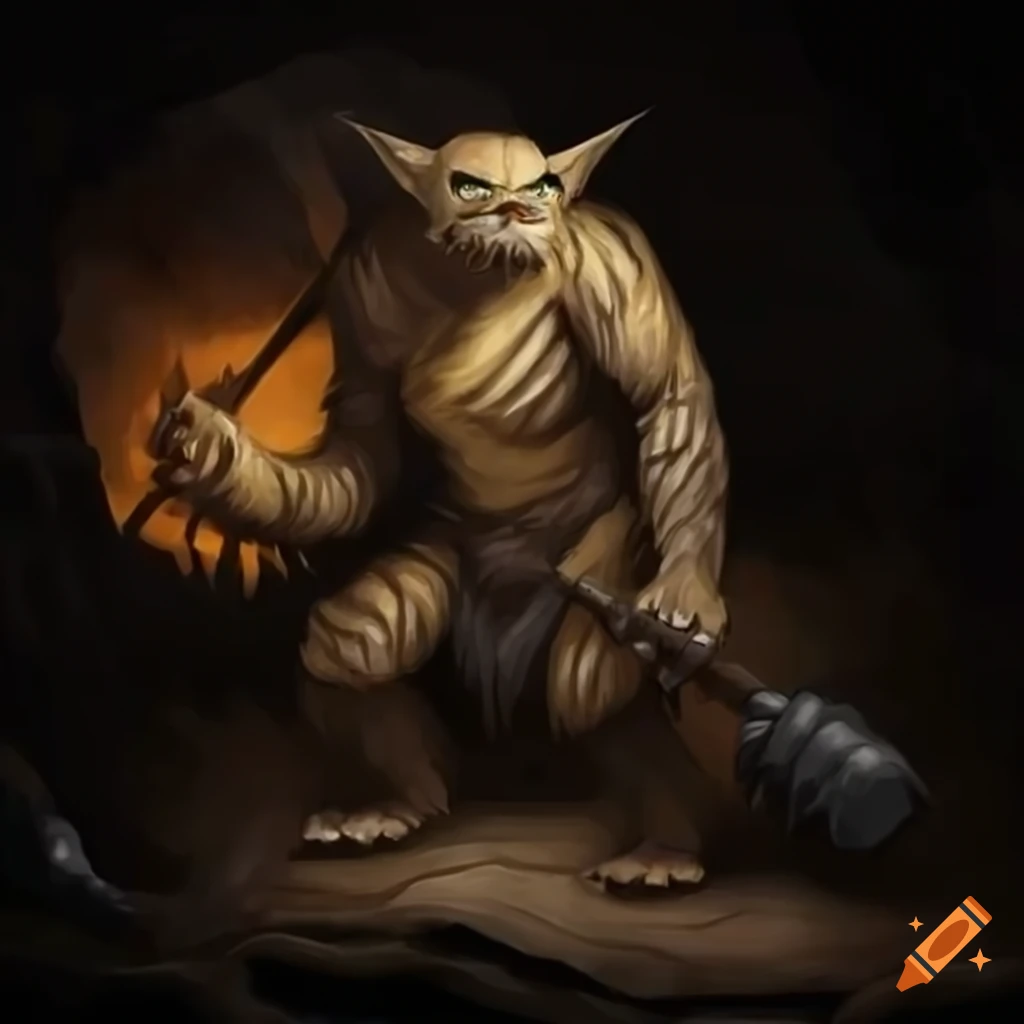 Illustration of an angry bugbear in a cave