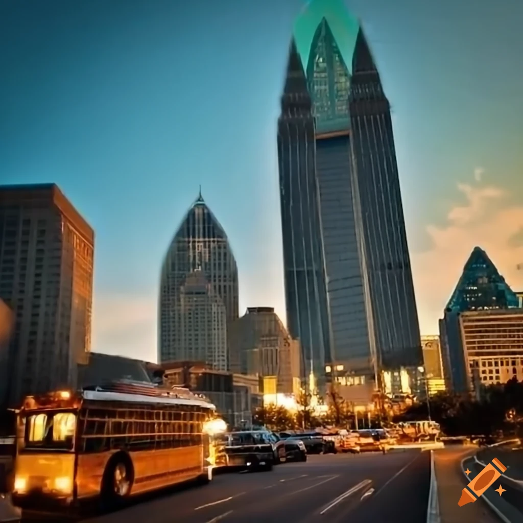Cityscape of Charlotte downtown during golden hour on Craiyon