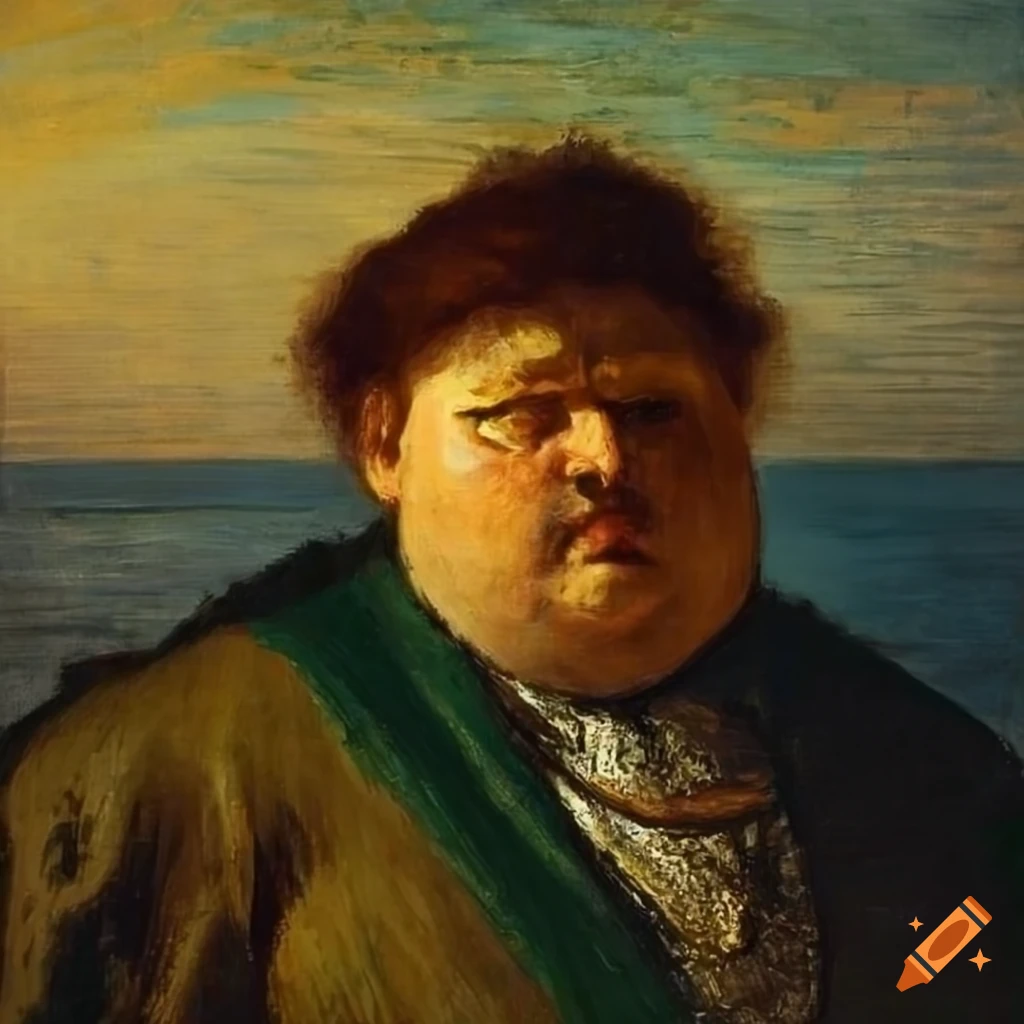 Portrait of a fat man in a golden green suit on Craiyon