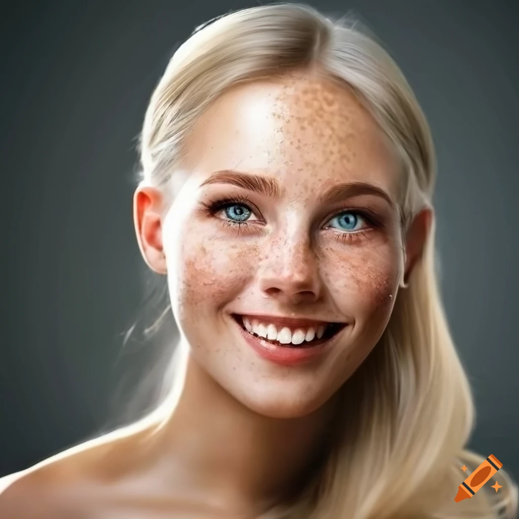 Portrait of a beautiful young woman with freckles and dark hair on Craiyon