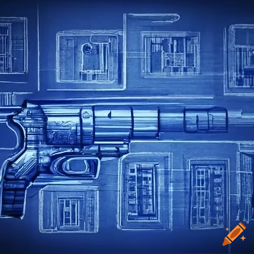Sketch of an inverted-firing non-lethal gun bank on Craiyon