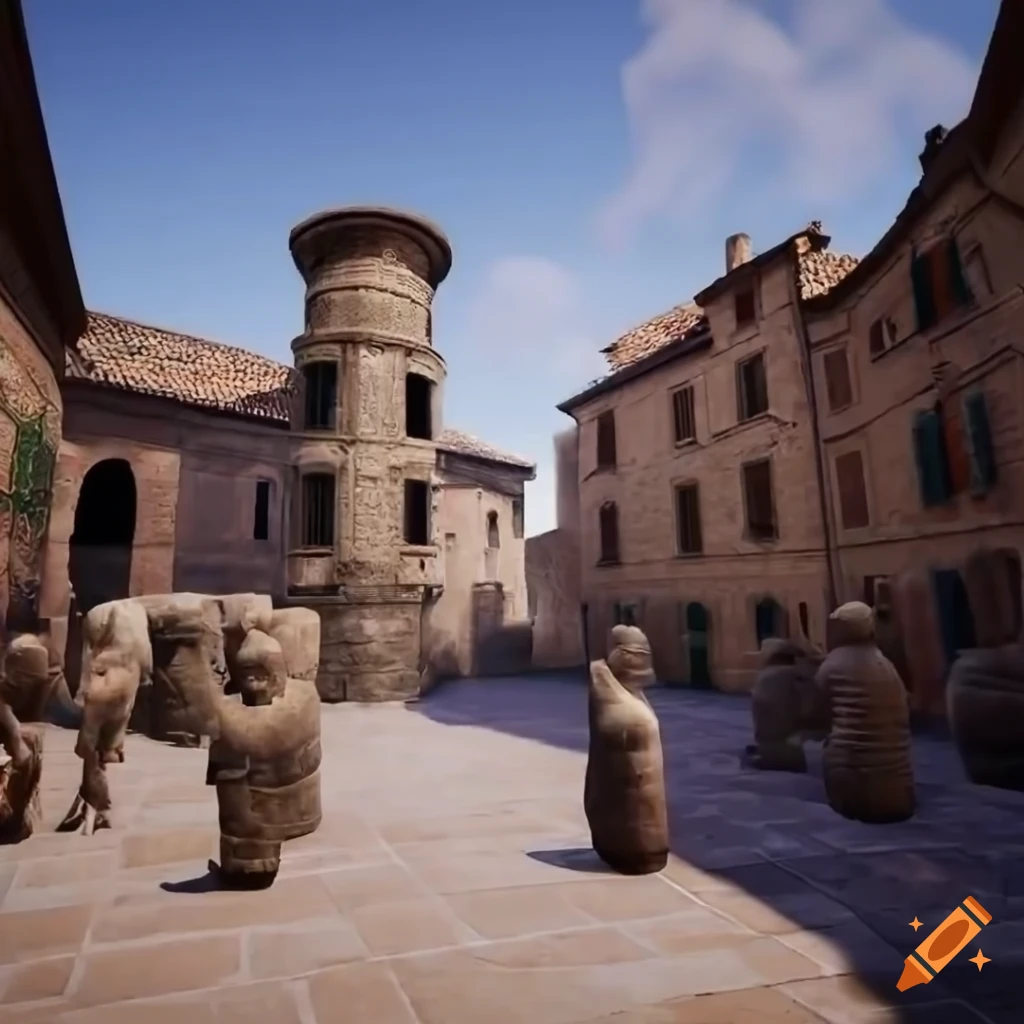 Unreal engine 5 crowd with etruscan architecture