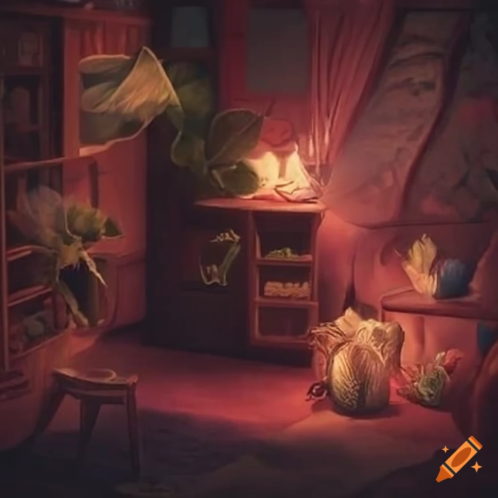 Cozy room with books and a computer on Craiyon