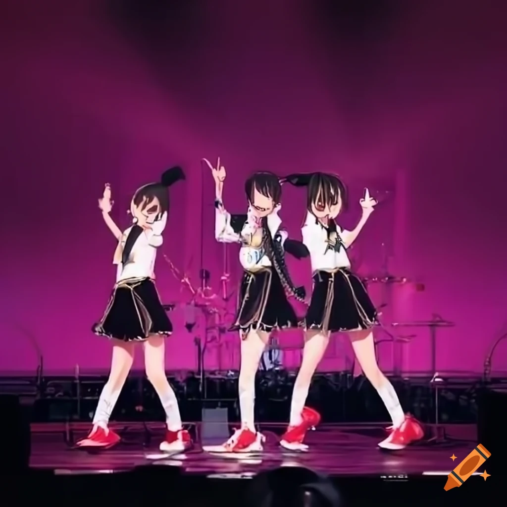 Japanese anime girl group performing on stage on Craiyon