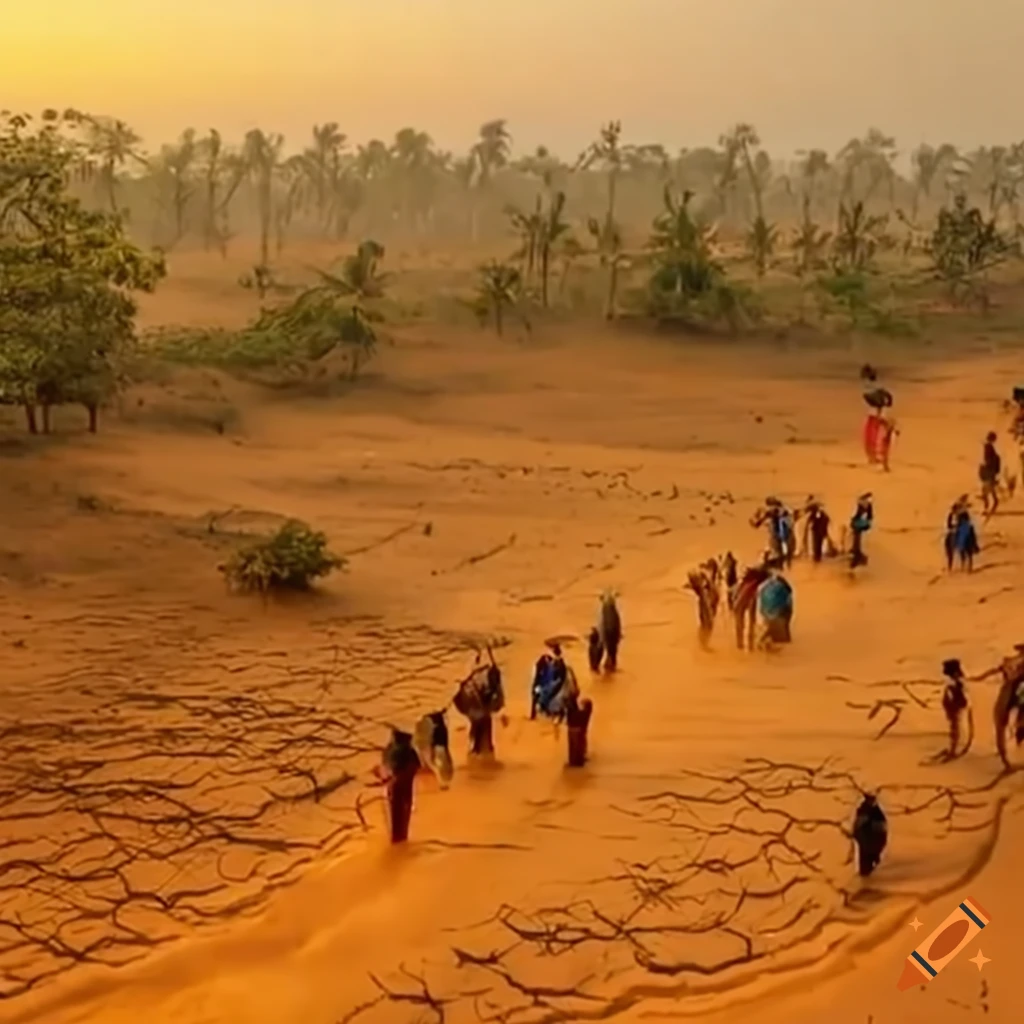 Image of people migrating due to drought in Kerala on Craiyon