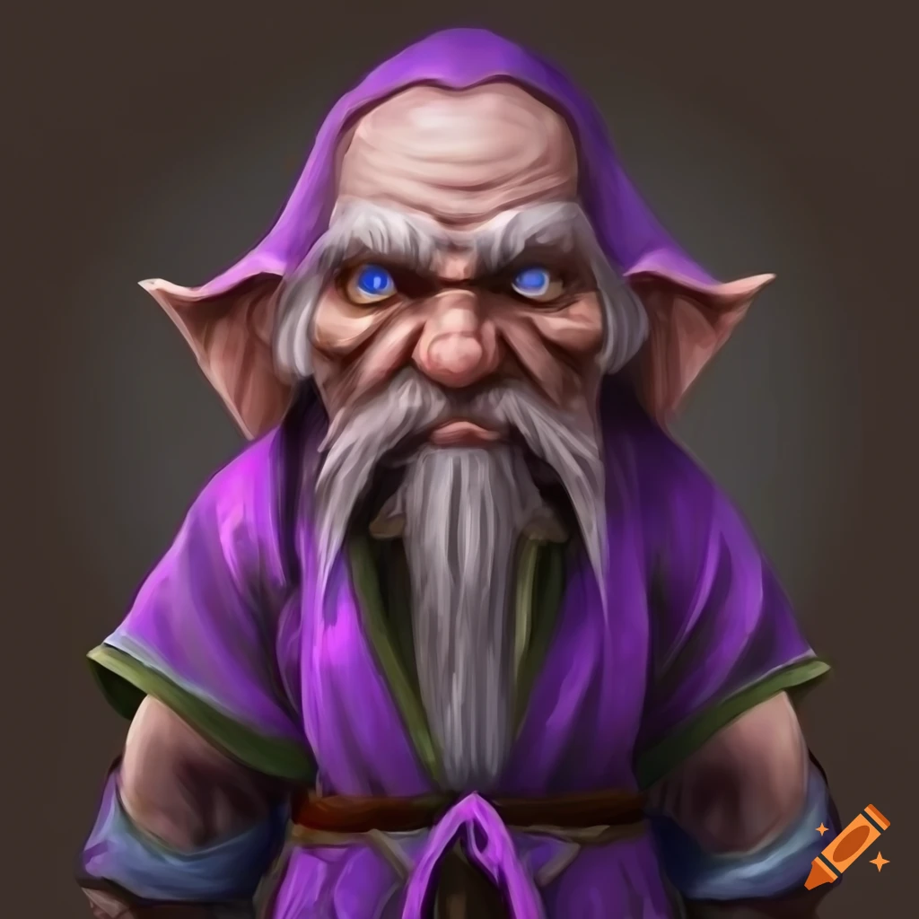 Digital art of an old Gnome mage on Craiyon