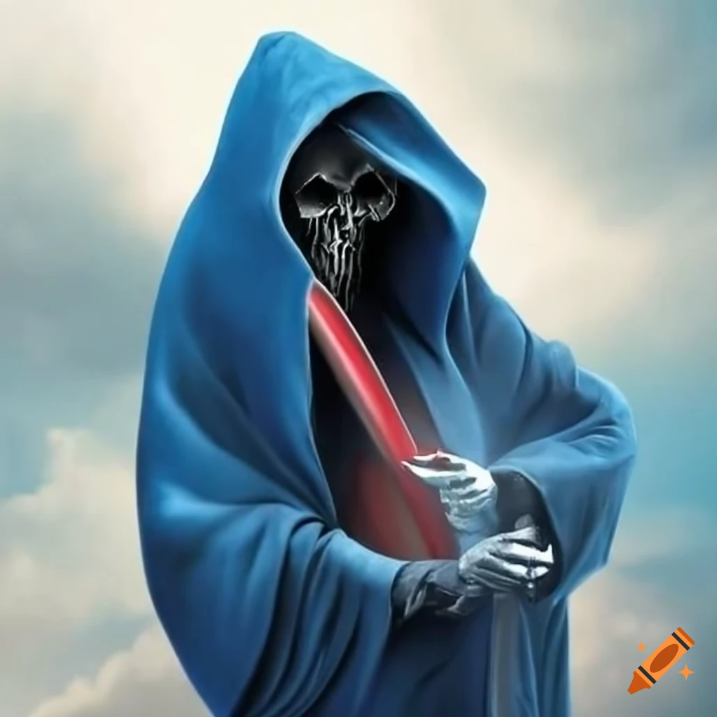 Artwork of a Hobbit grim-reaper with a red dagger on Craiyon