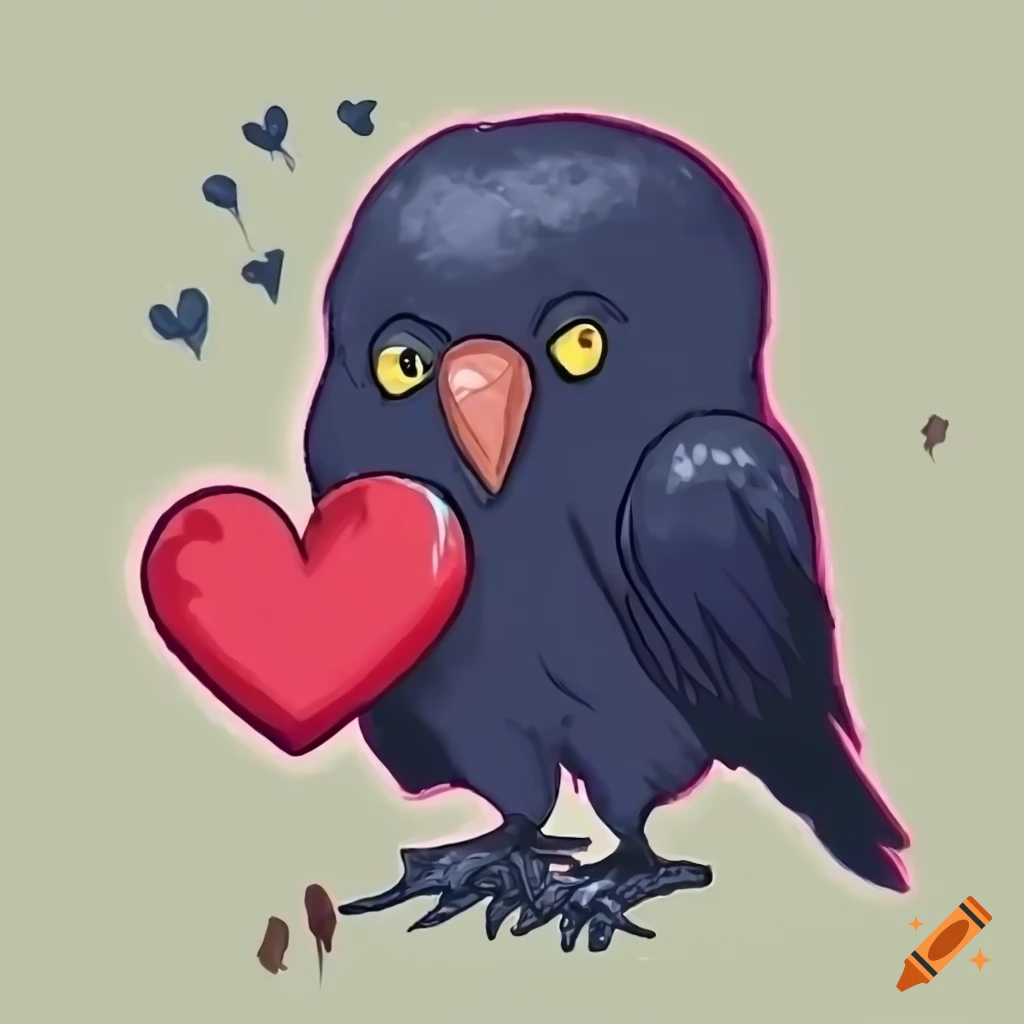 Cute crow holding a heart on Craiyon