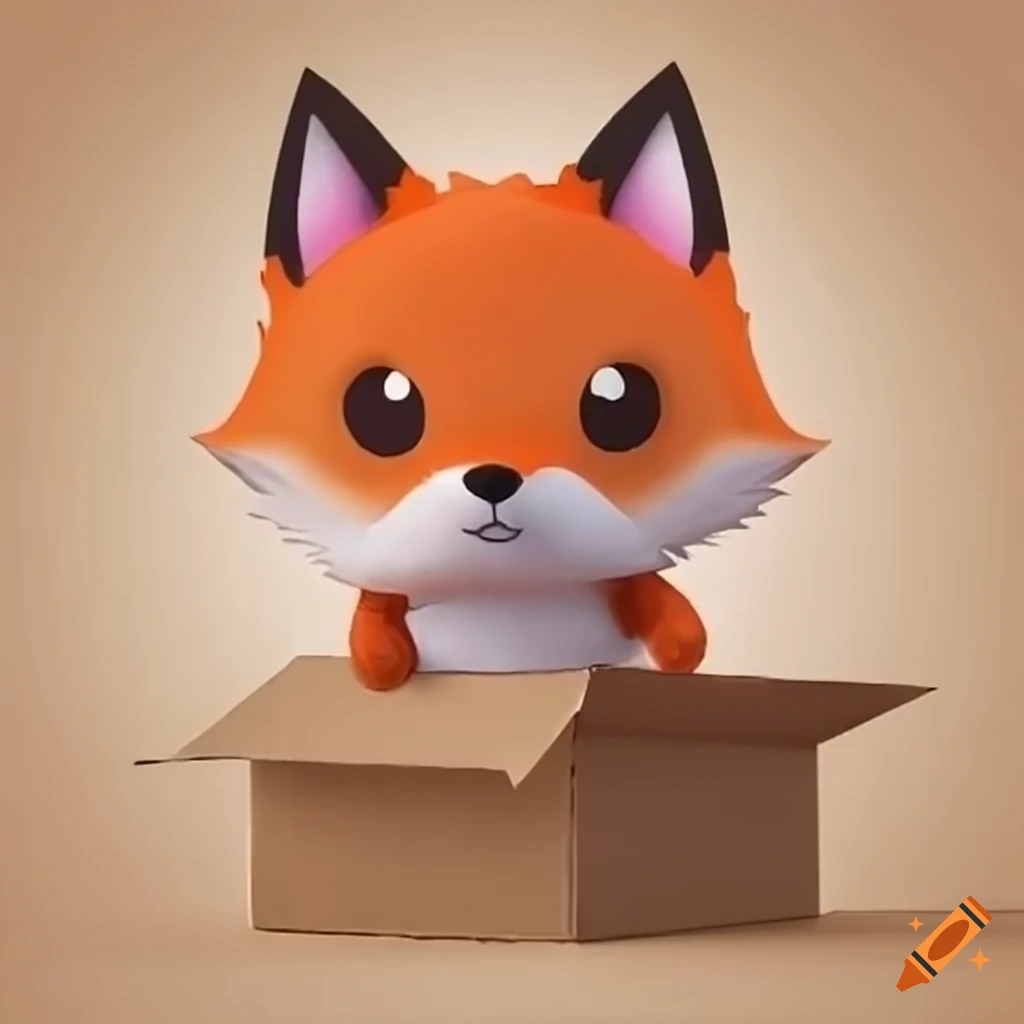 Cute chibi fox sitting in a cardboard box on Craiyon