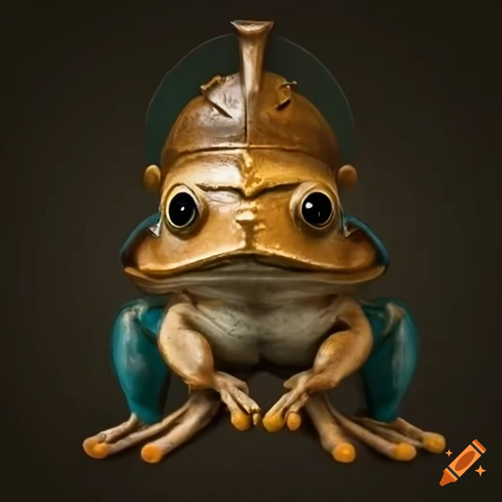 Frog warrior wearing leaf armor and wielding a wooden sword on Craiyon