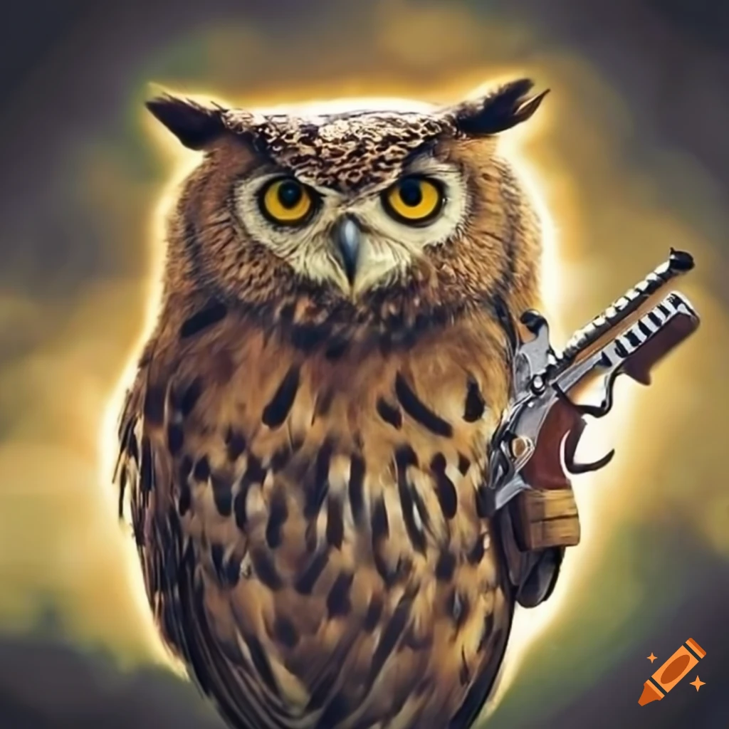 Illustration of owls with guns