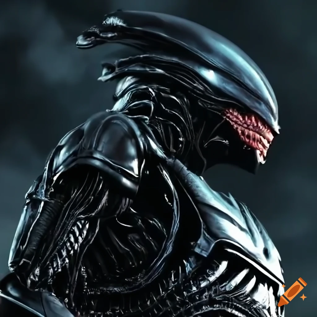 Dynamic lighting on a black and red xenomorph on Craiyon