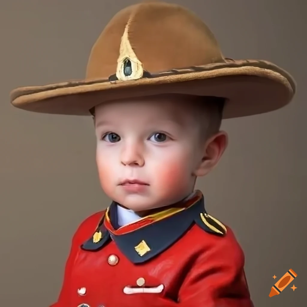 Photo-realistic image of a young canadian boy in a mountie uniform on ...