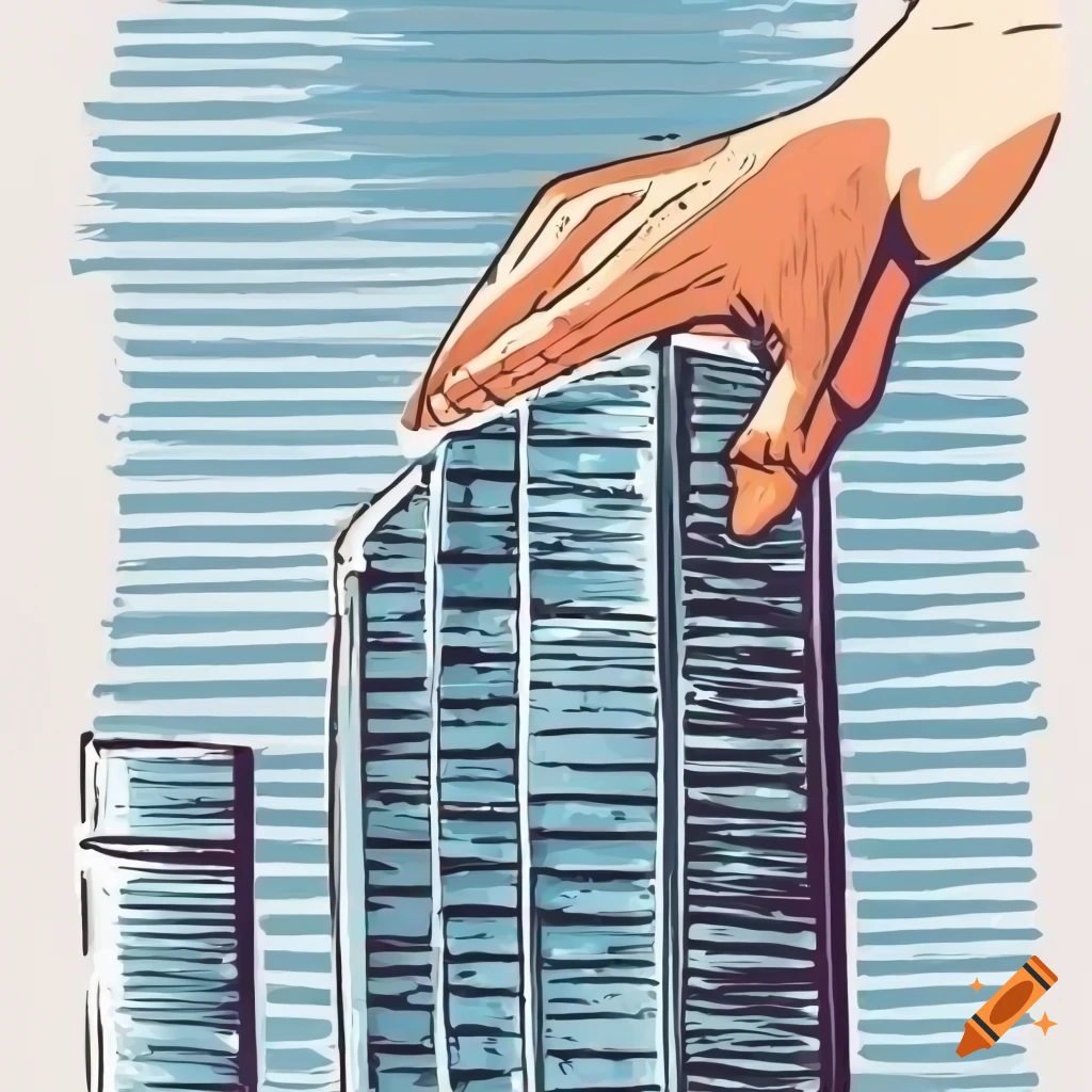Vector illustration of a hand gesture with a building facade on Craiyon