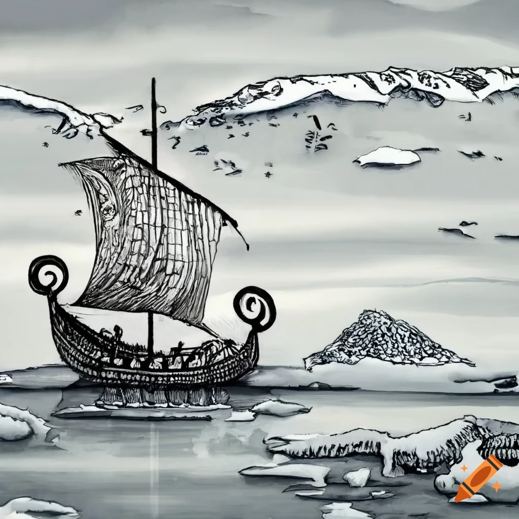 Ink drawing of a viking ship in stormy seas on Craiyon