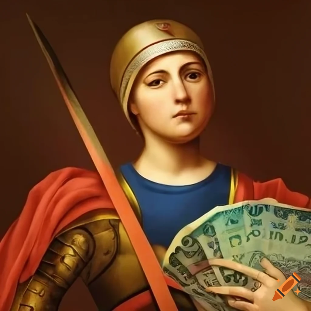 Artistic depiction of joan of arc on banknotes on Craiyon