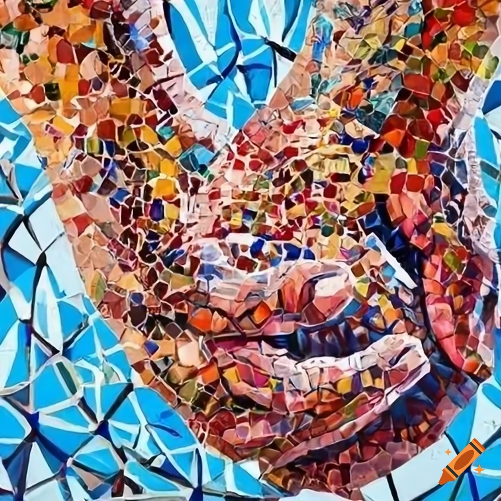 Mosaic mural of hands and DNA strands on Craiyon