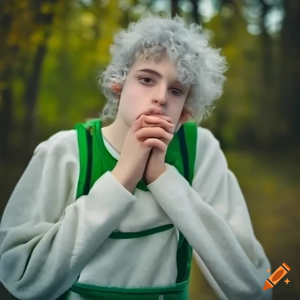 Stylish teenager with silver hair and unique fashion on Craiyon